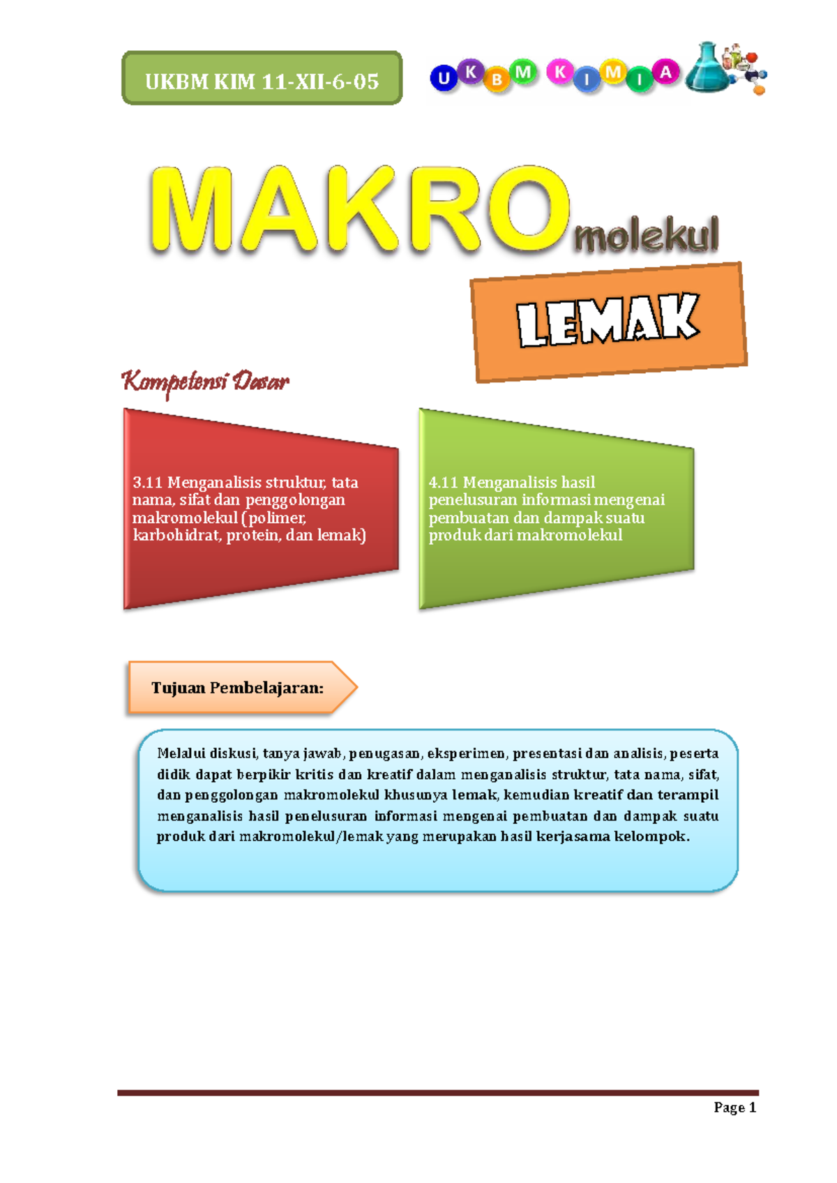 UKBM KIM: Analisis Struktur dan Sifat Makromolekul Lemak - Studocu