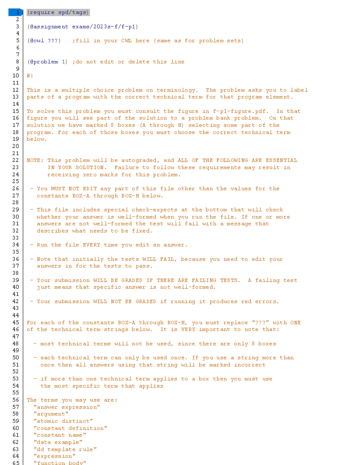 2023s-CWL Final Test: Multiple Choice on Program Terminology - Studocu