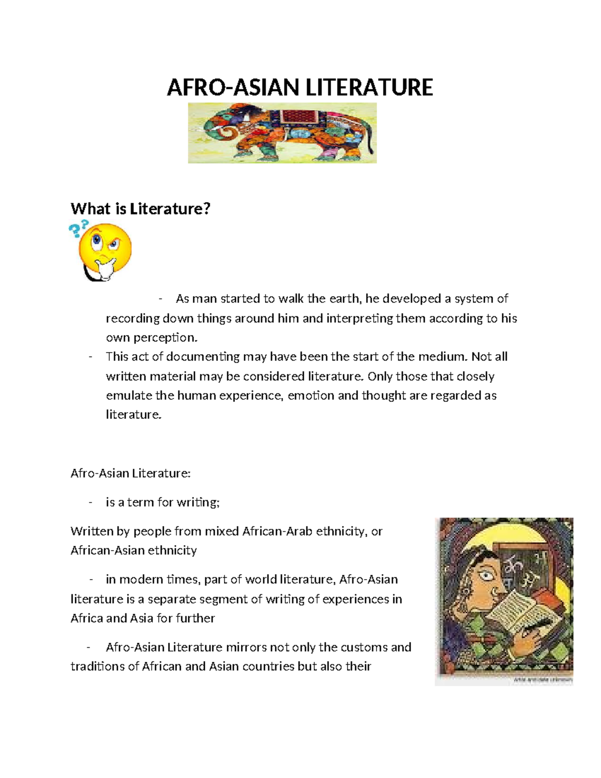 AFRO-ASIAN LIT: Understanding Literature's Impact on Culture - Studocu