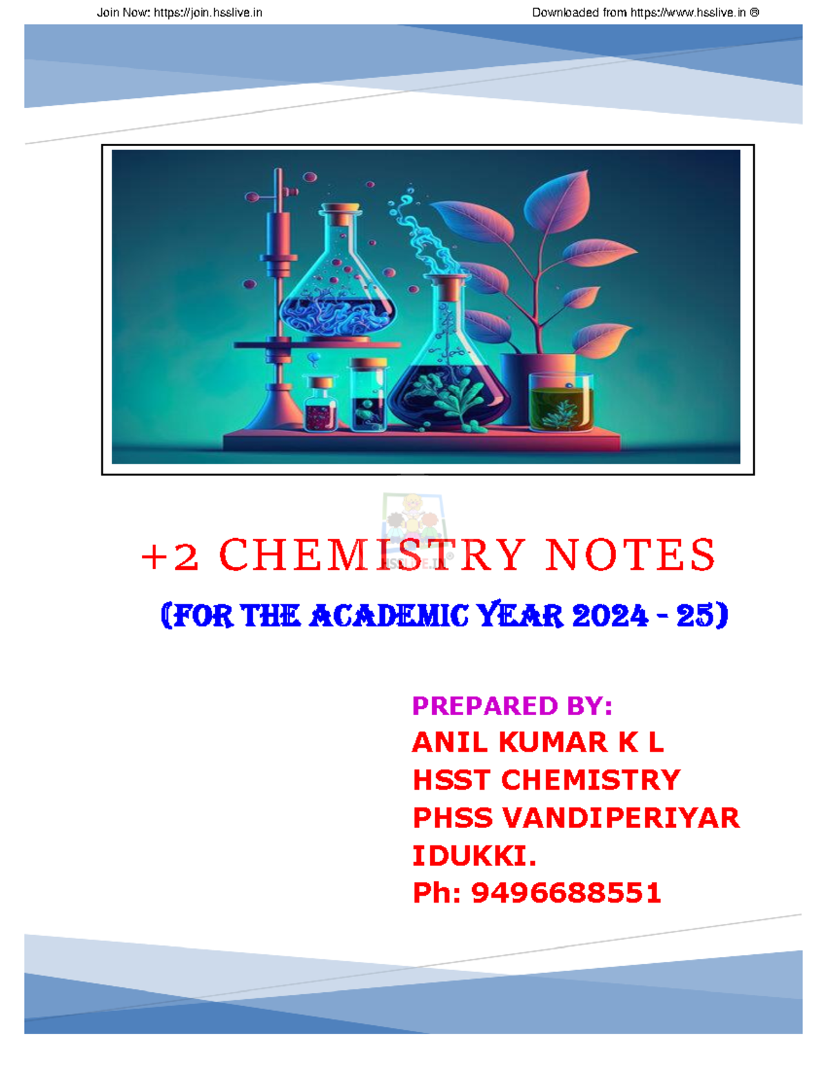 +2 HSSLIVE XII Chemistry Notes by Anil Kumar K L (2024-25) PDF - Studocu