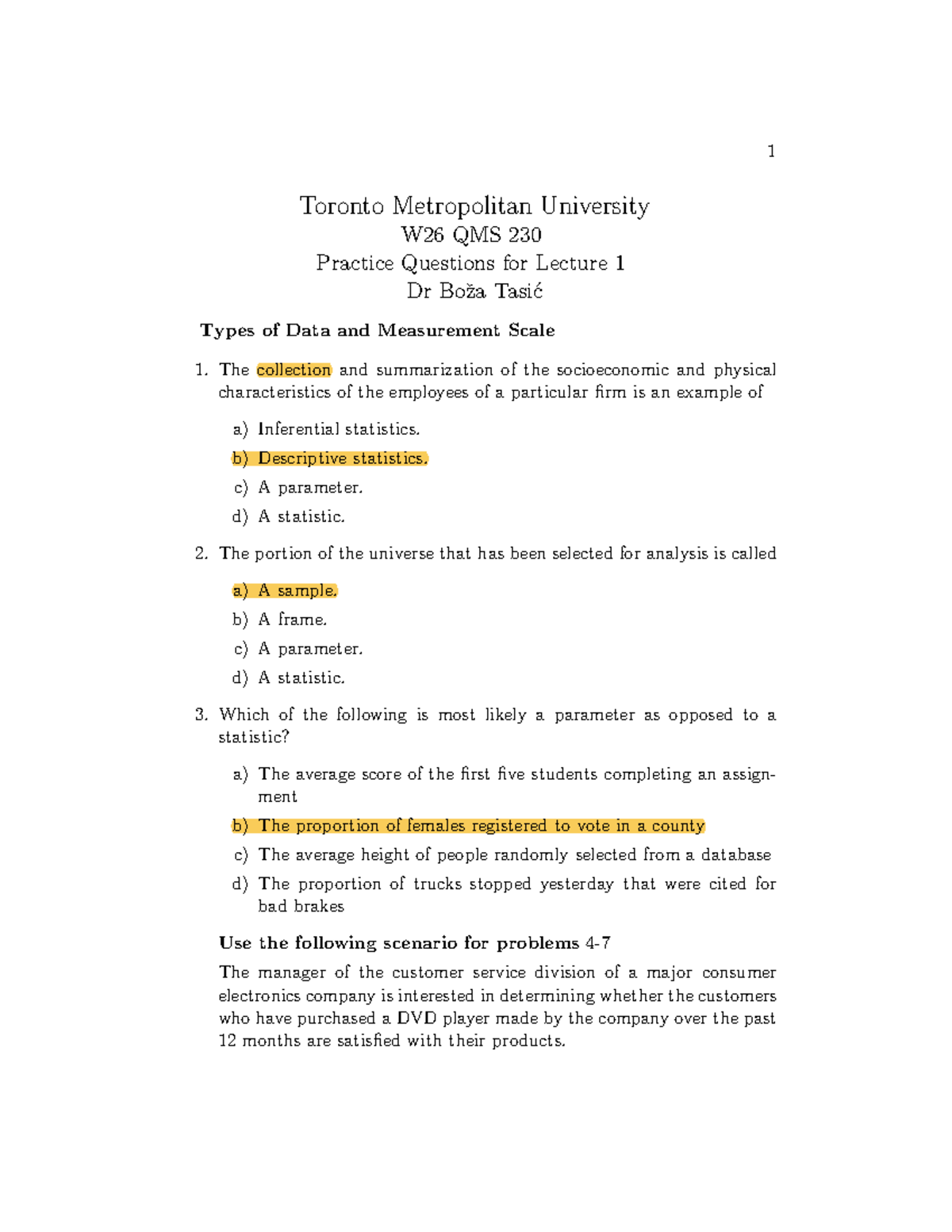 QMS 230 W26 Lecture 1 Practice Questions & Answers - Studocu