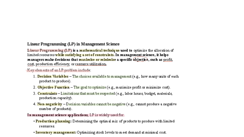 LP Lecture Notes: Understanding Linear Programming in Management ...