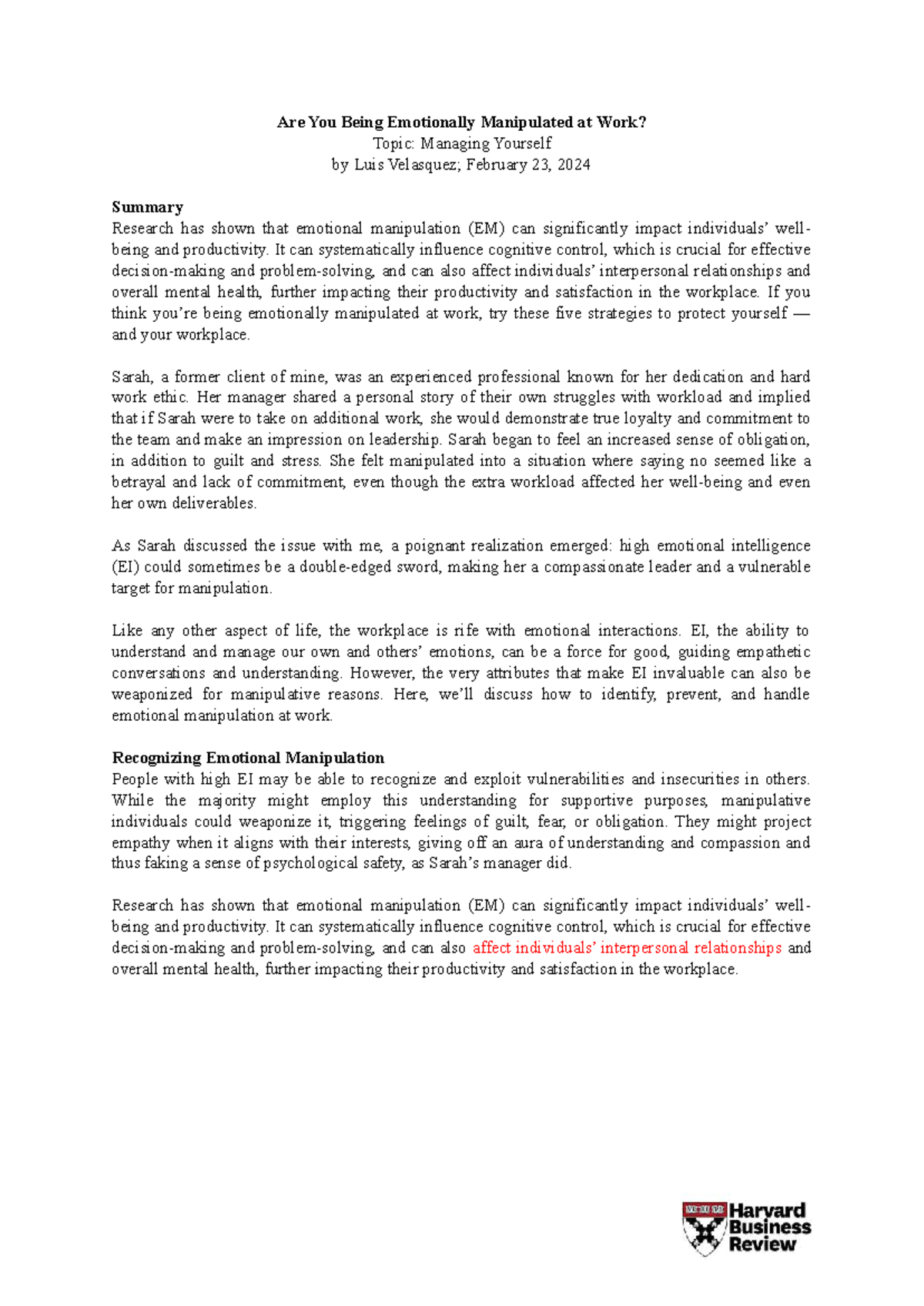 Managing Emotional Manipulation at Work: Strategies for Resilience ...