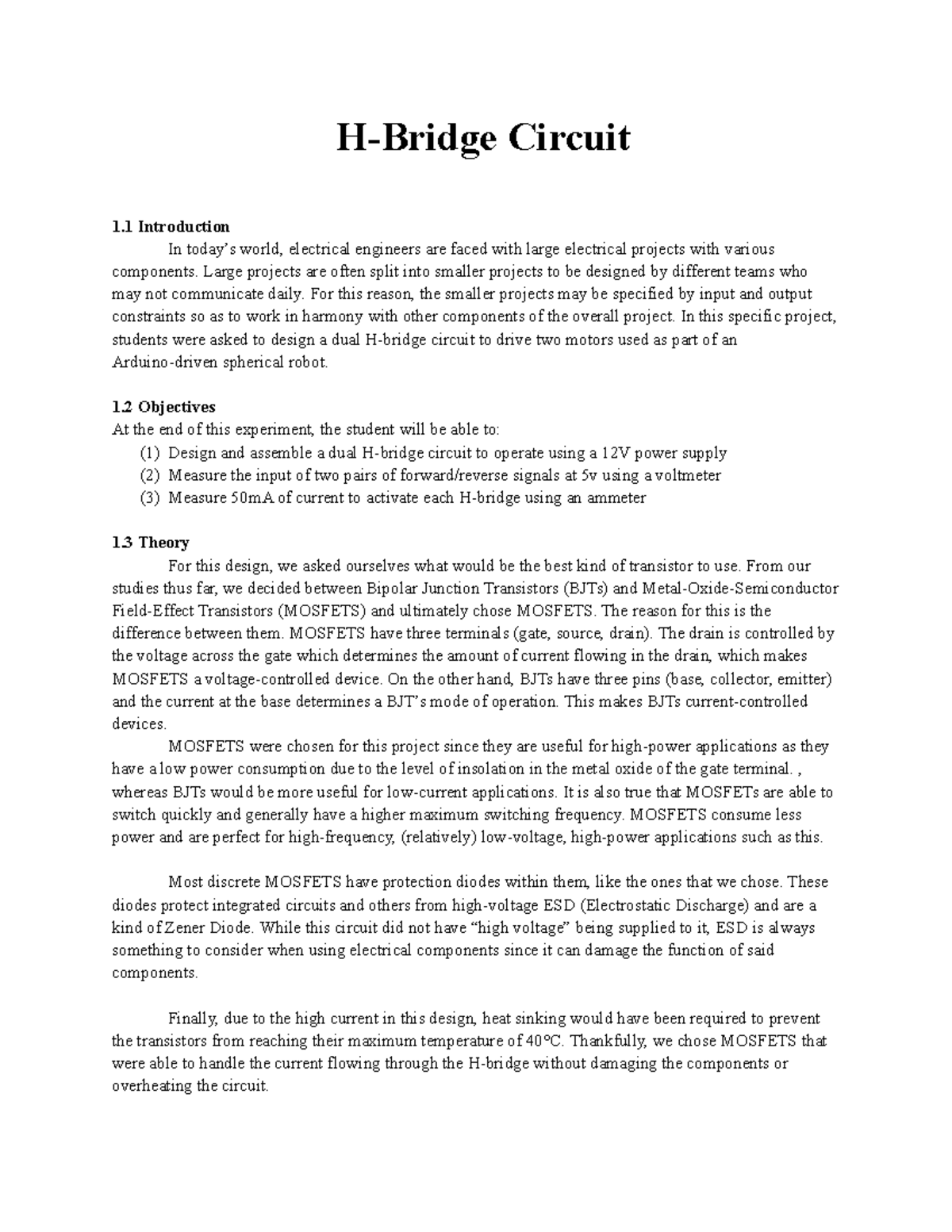 EE 101: H-Bridge Circuit Design for Arduino-Driven Robots - Studocu