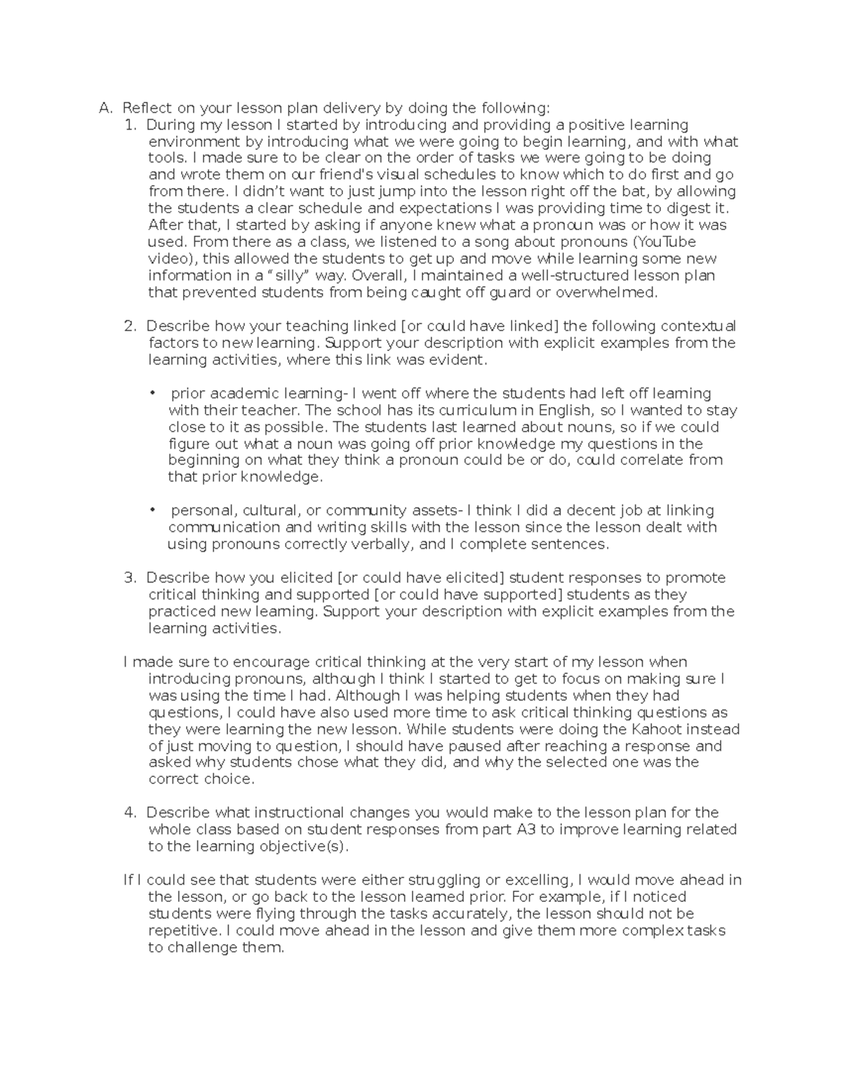 PCE Task 2 - Reflection on Lesson Planning and Delivery - Studocu