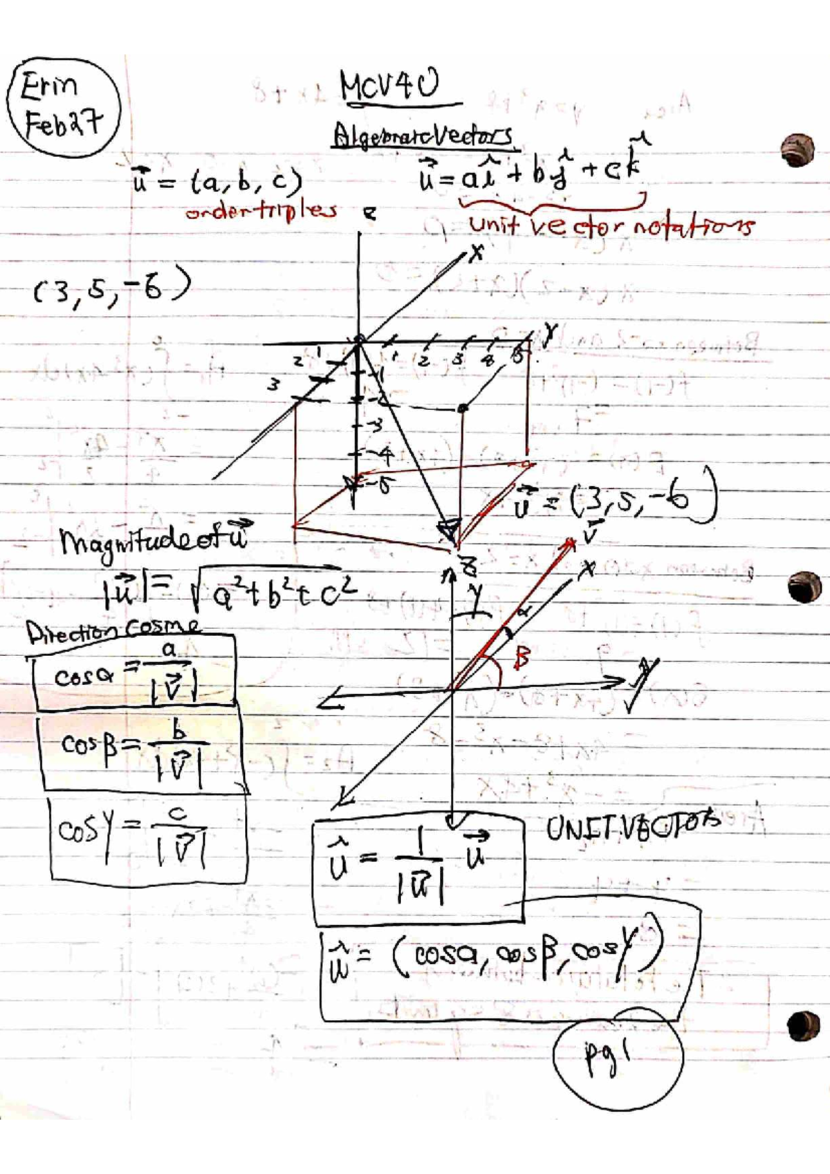 MCV4U Final Exam Notes: Algebraic Vectors & Dot Products - Studocu