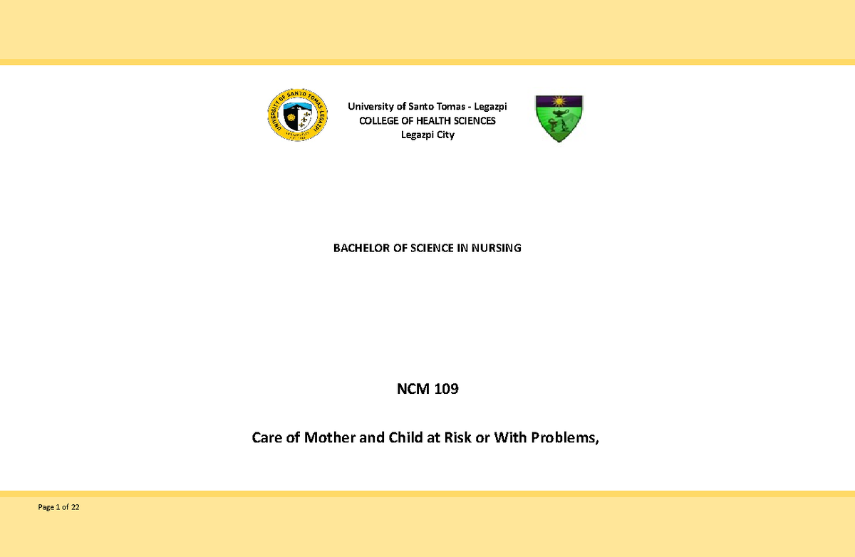 NCM 109 Lecture Notes: Care of Mother & Child (Prelim) Part 1 - Studocu