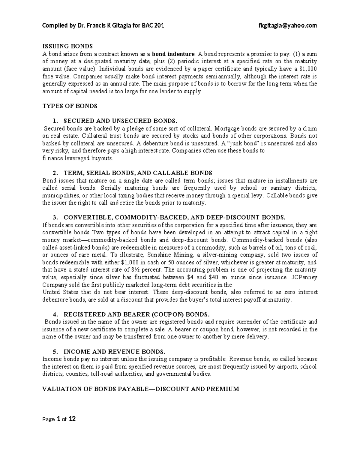 Bonds FULL Notes for BAC 201: Understanding Issuing and Valuation - Studocu
