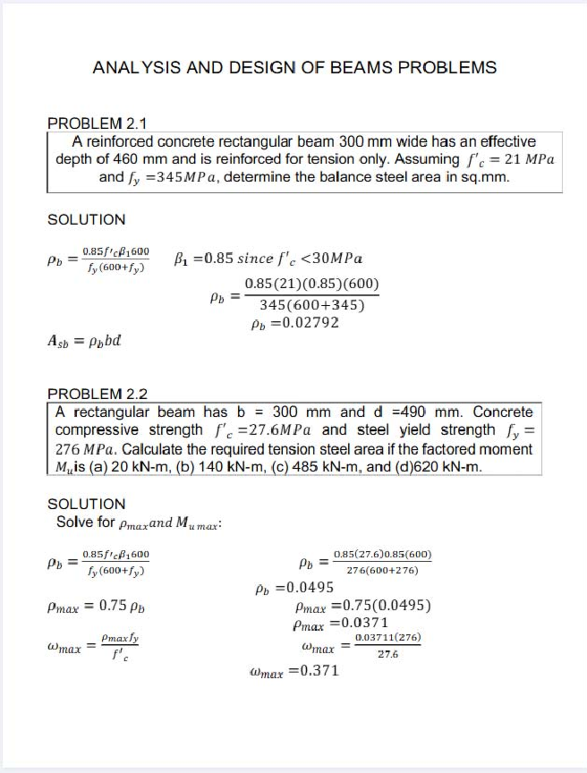 Reinforced Concrete Beam Design Problems & Solutions (ENG 203) - Studocu