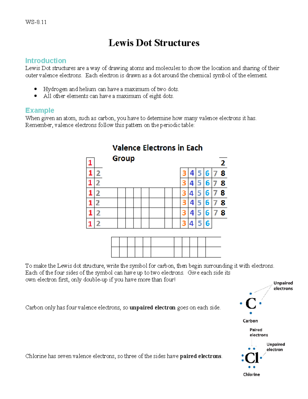 WS-8.11 Introduction to Lewis Dot Structures and Resonance - Studocu