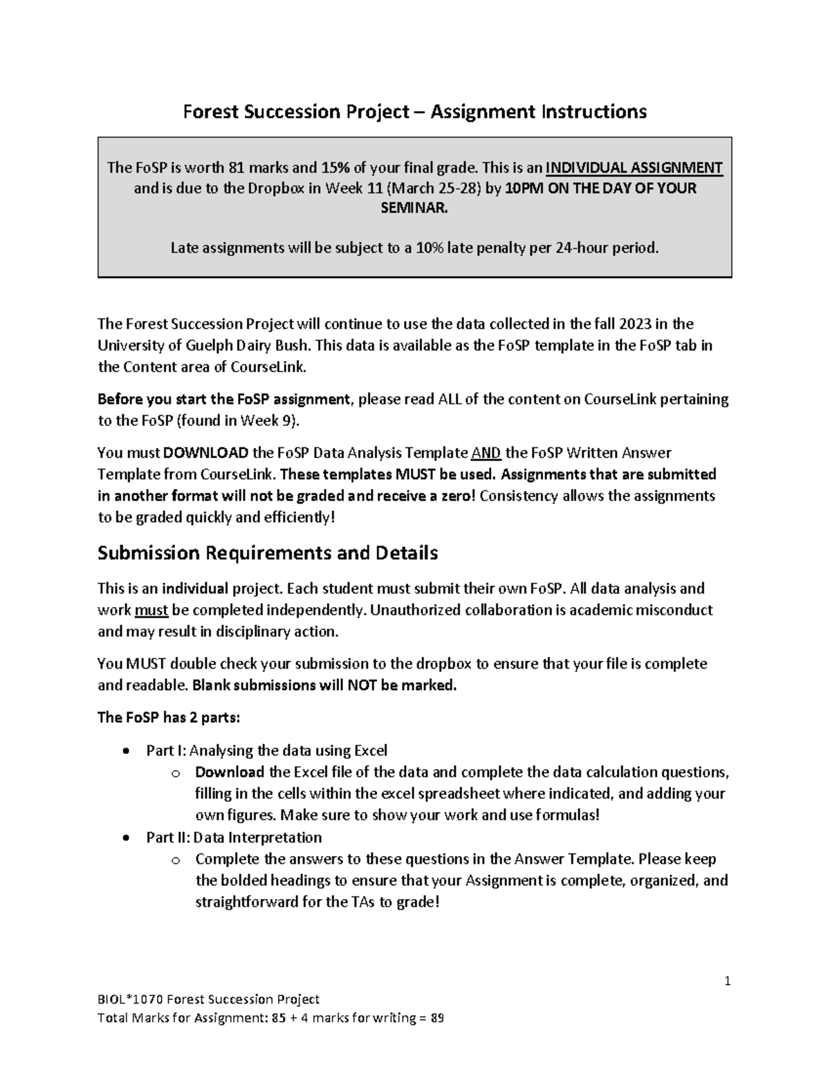 BIOL*1070 Lecture Notes: Forest Succession Project Overview - Studocu