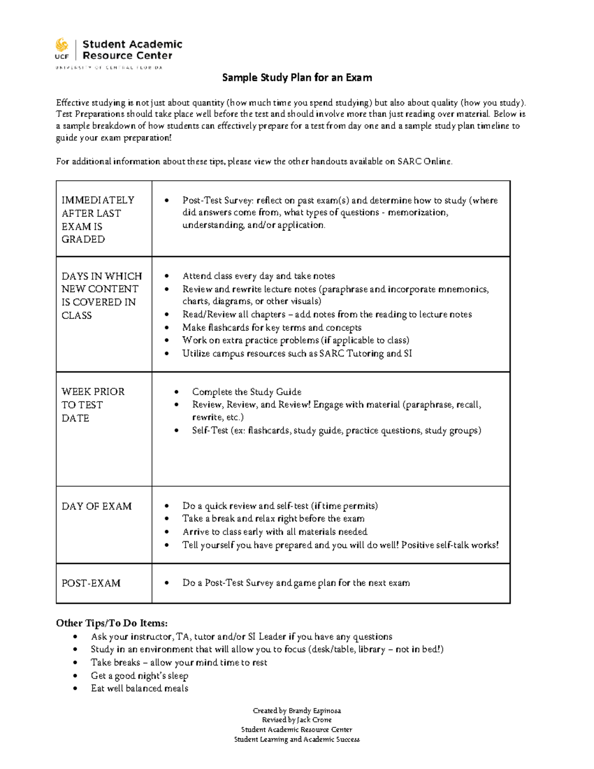 Sample Exam Study Plan Packet for Effective Test Preparation - Studocu