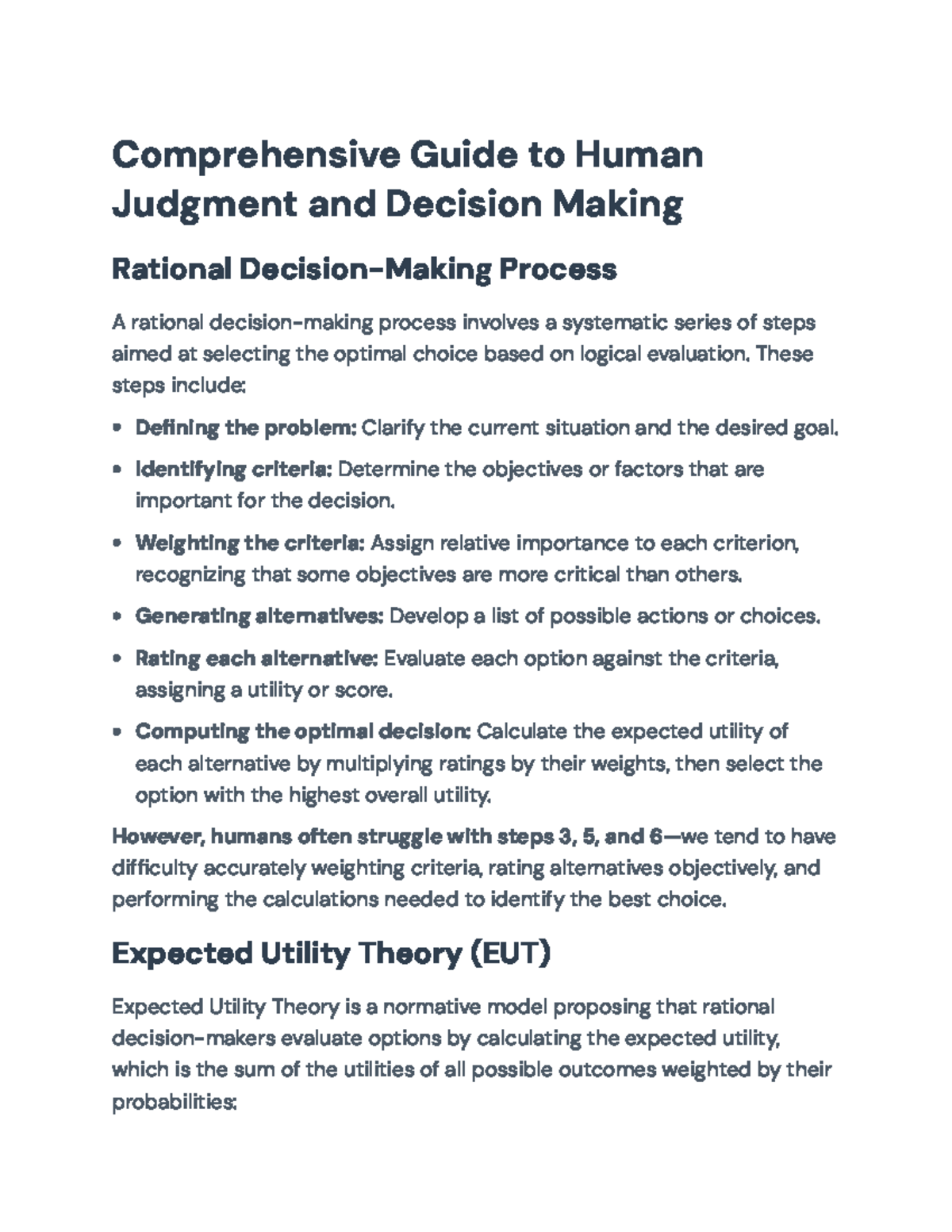 Comprehensive Guide to Human Judgment & Decision-Making Theories - Studocu