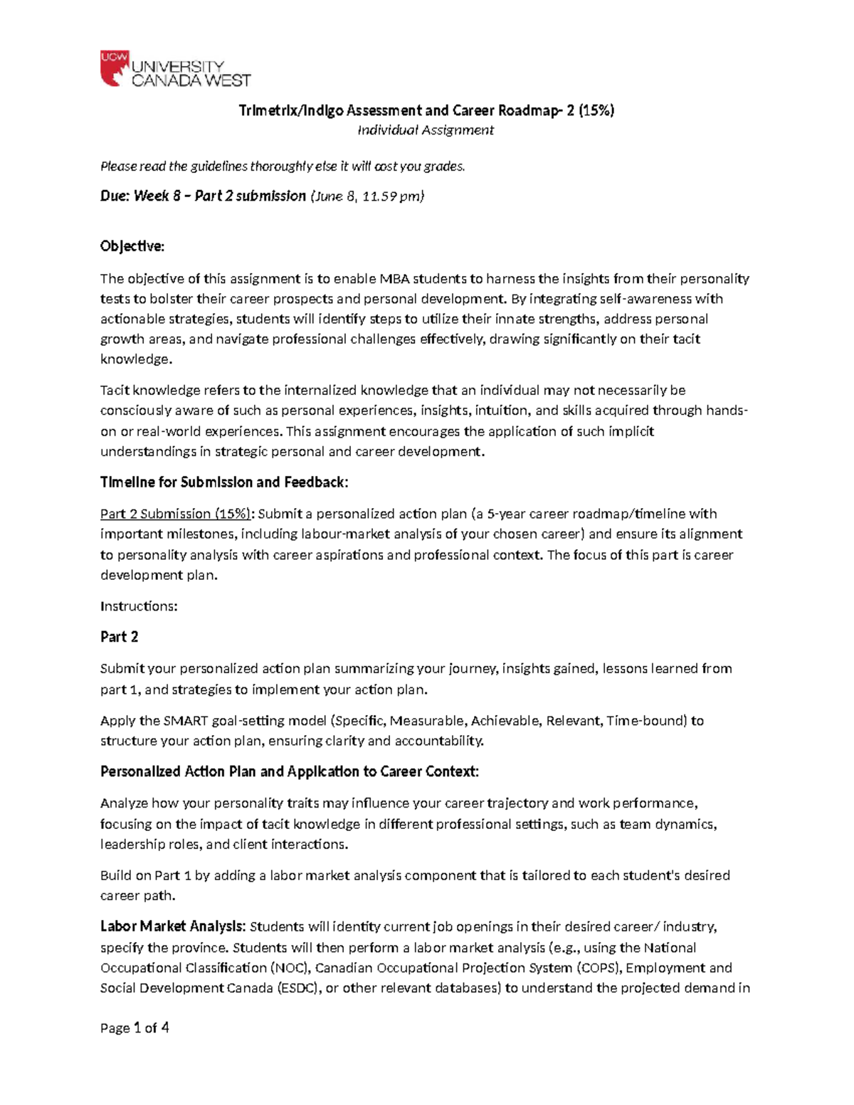 Trimetrix Indigo Assessment: Career Roadmap Part 2 Assignment - Studocu