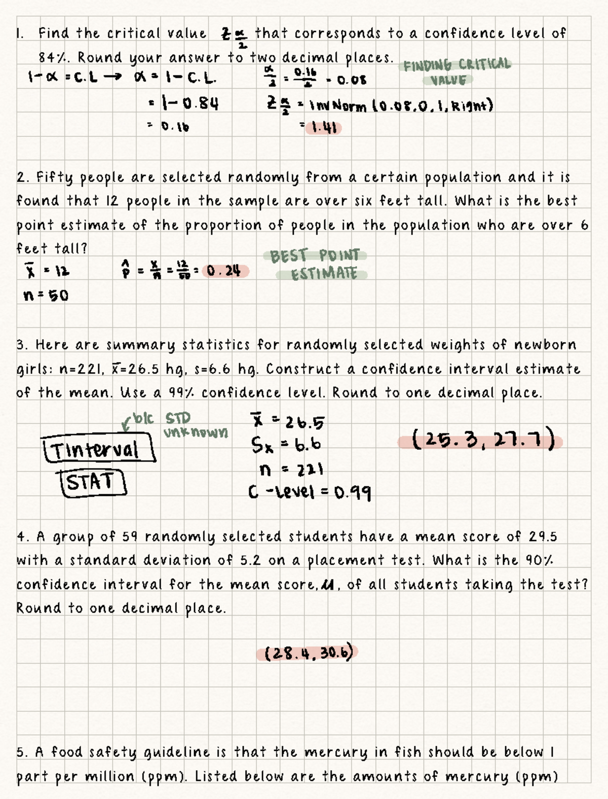 Statistical Analysis Worksheet for Section 7: Confidence Intervals ...
