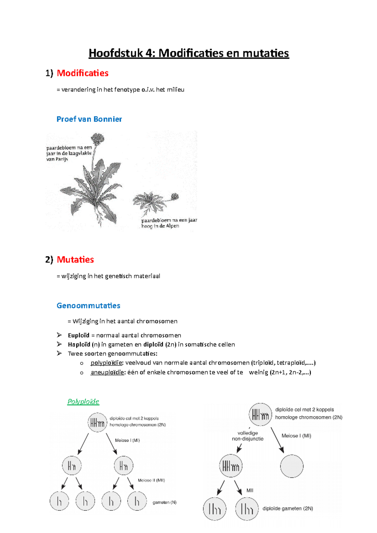 Hoofdstuk 4 - Samenvatting: Modificaties en Mutaties in Biologie ...