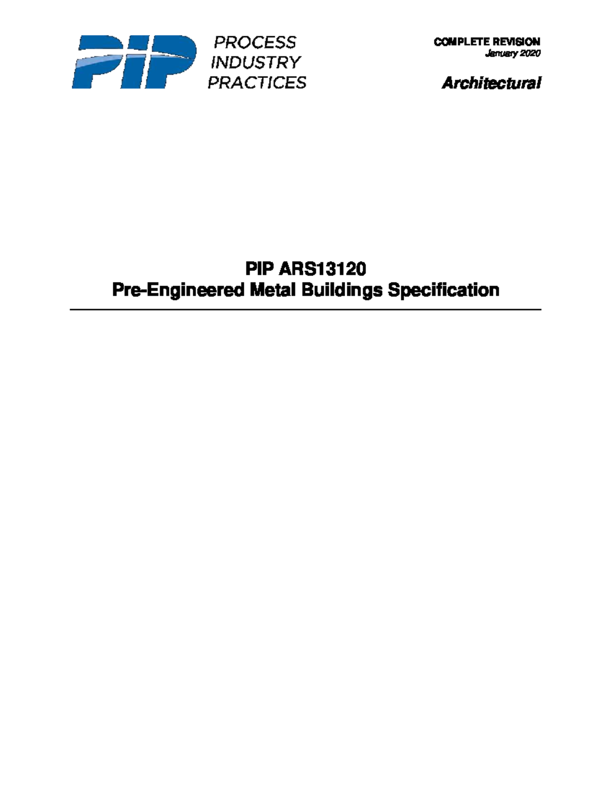 PIP ARS13120-2020 - Pre-Engineered Metal Buildings Specification - C O ...