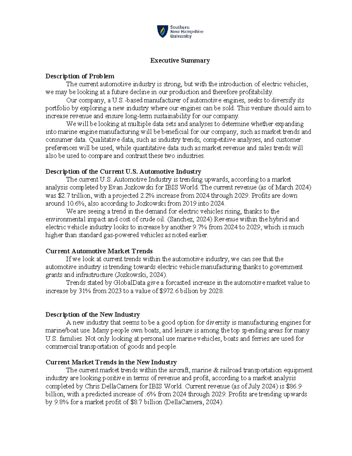 BUS 225 Project One: Exploring Marine Engine Manufacturing ...
