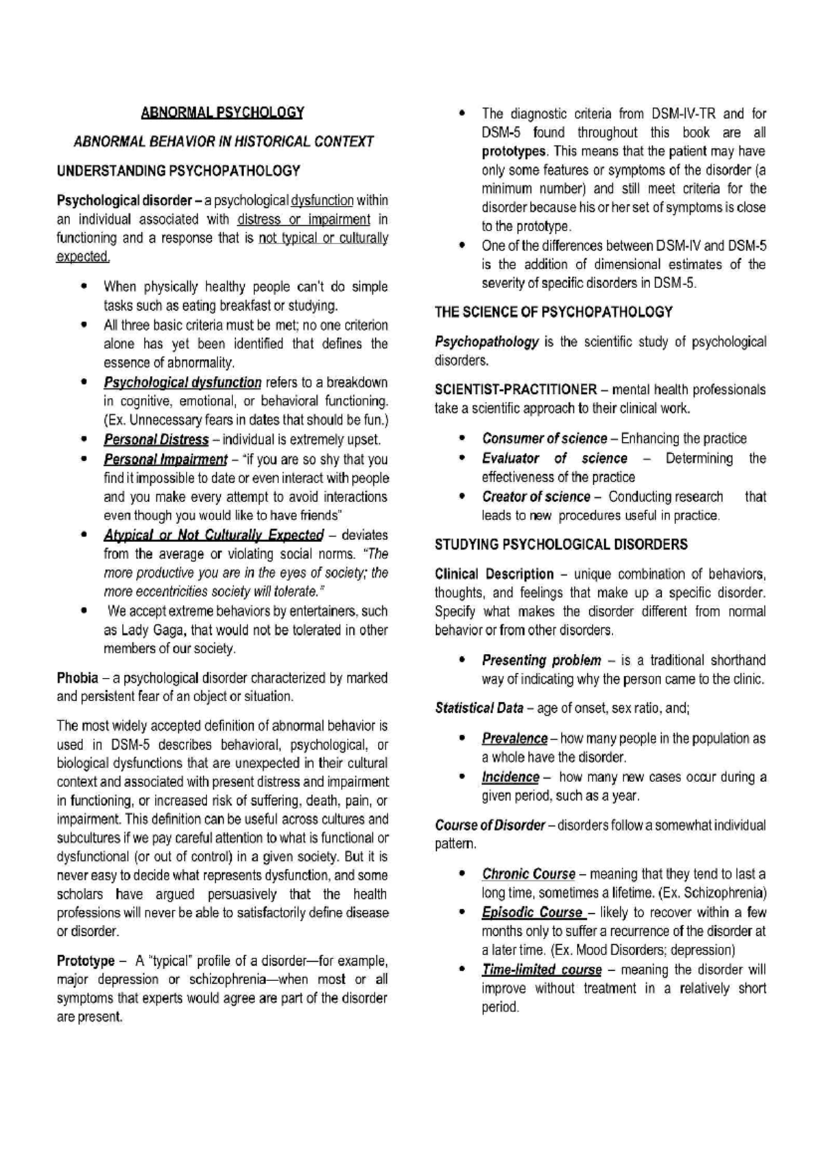 Abnormal Psychology (ABPSY 101) - Comprehensive Study Notes - Studocu