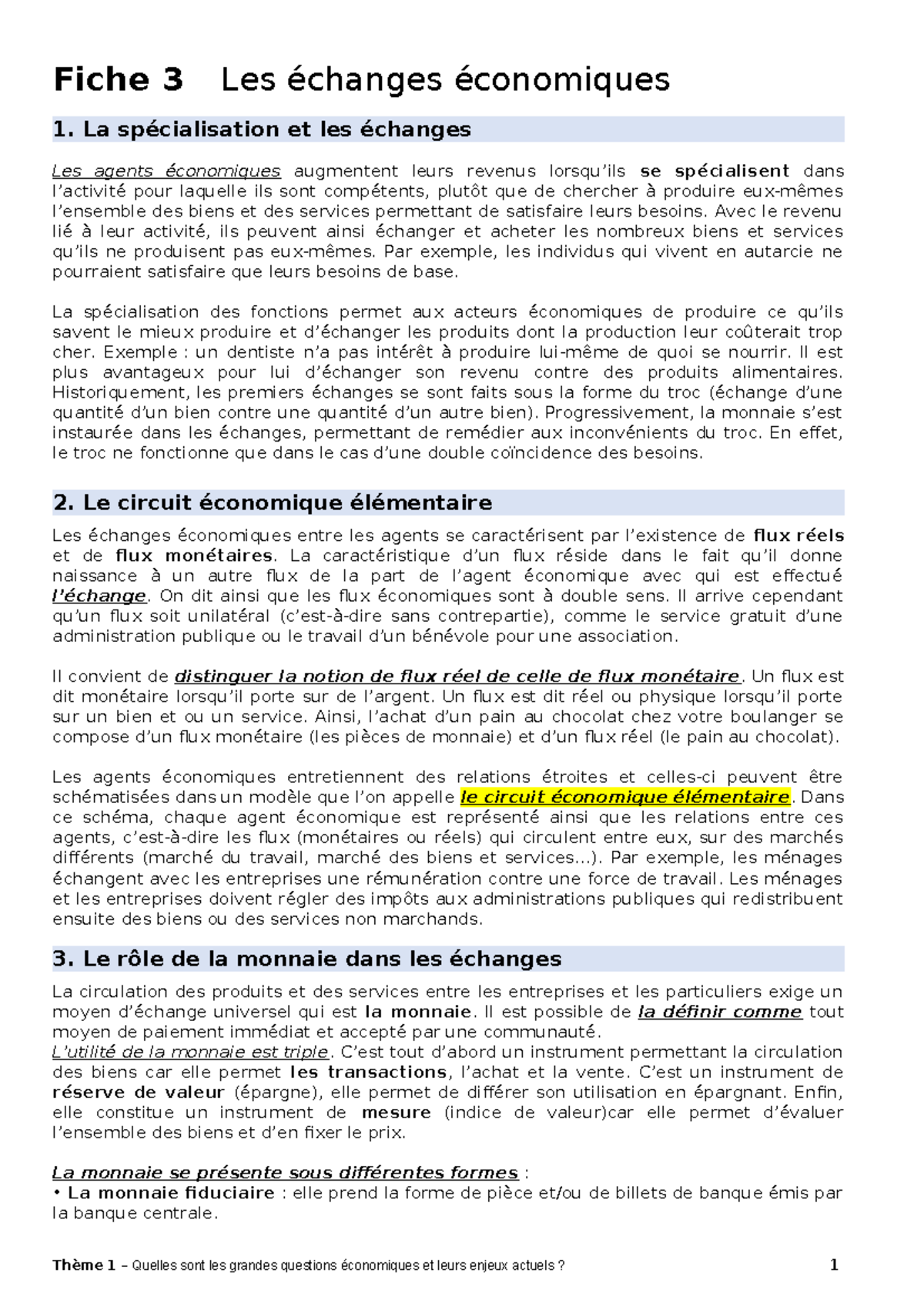 Synthèse 3 - Les Échanges Économiques et la Spécialisation - Studocu