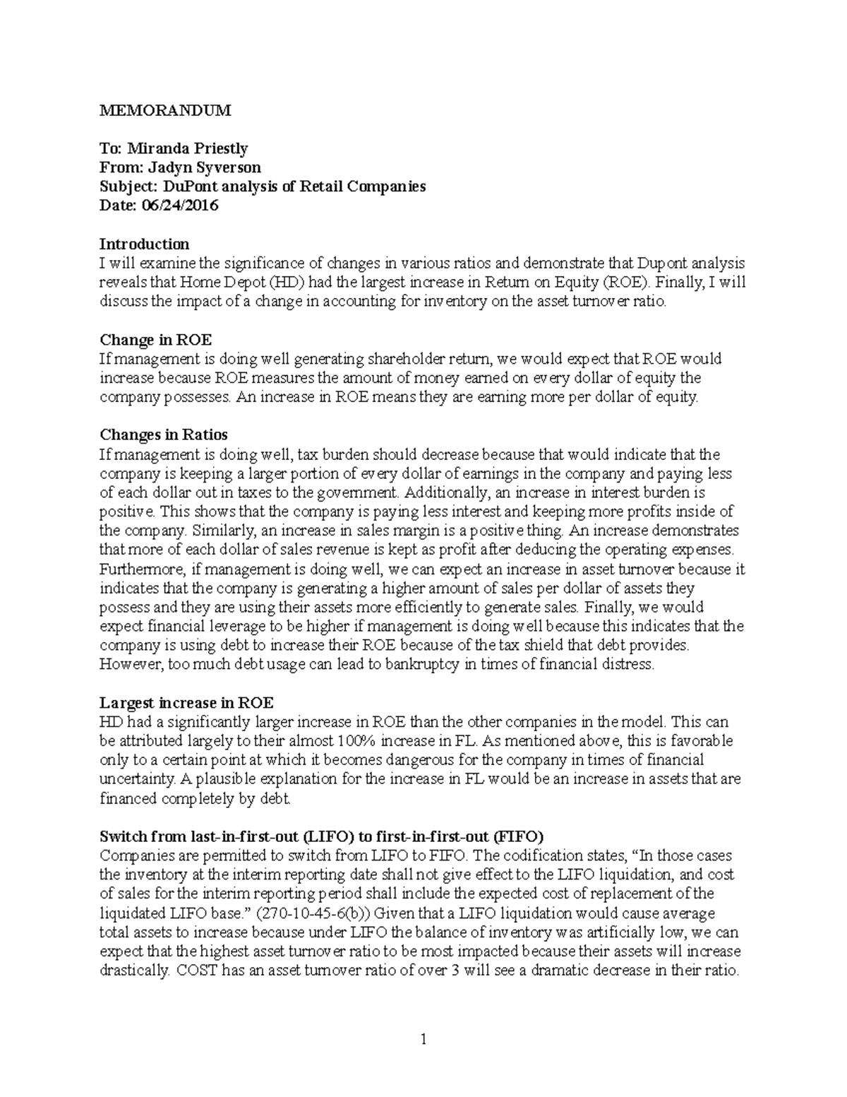 AIS 301 Case Study - Dupont Analysis of Retail Companies - Studocu