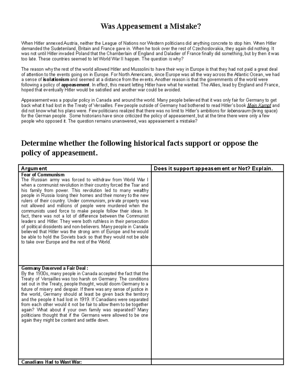 Analysis of the Policy of Appeasement: Was It a Mistake? - Studocu