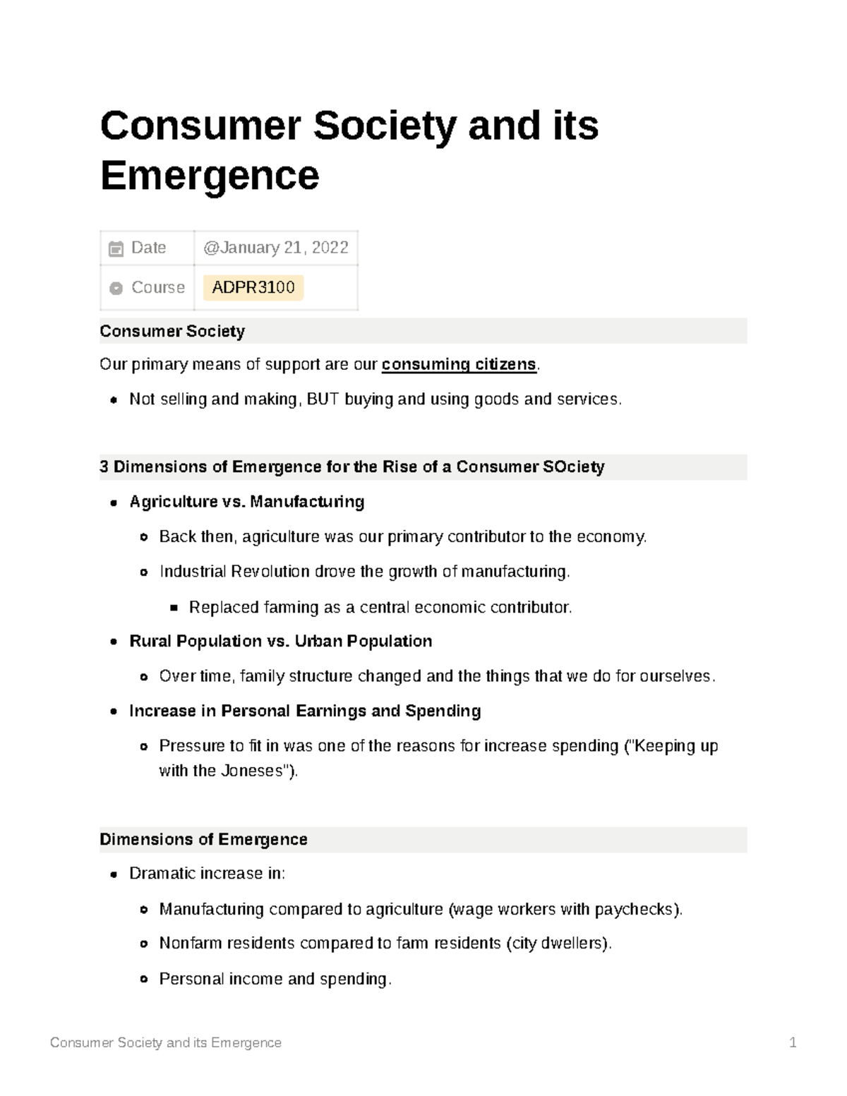ADPR3100 Consumer Society and its Emergence - Consumer Society and its ...