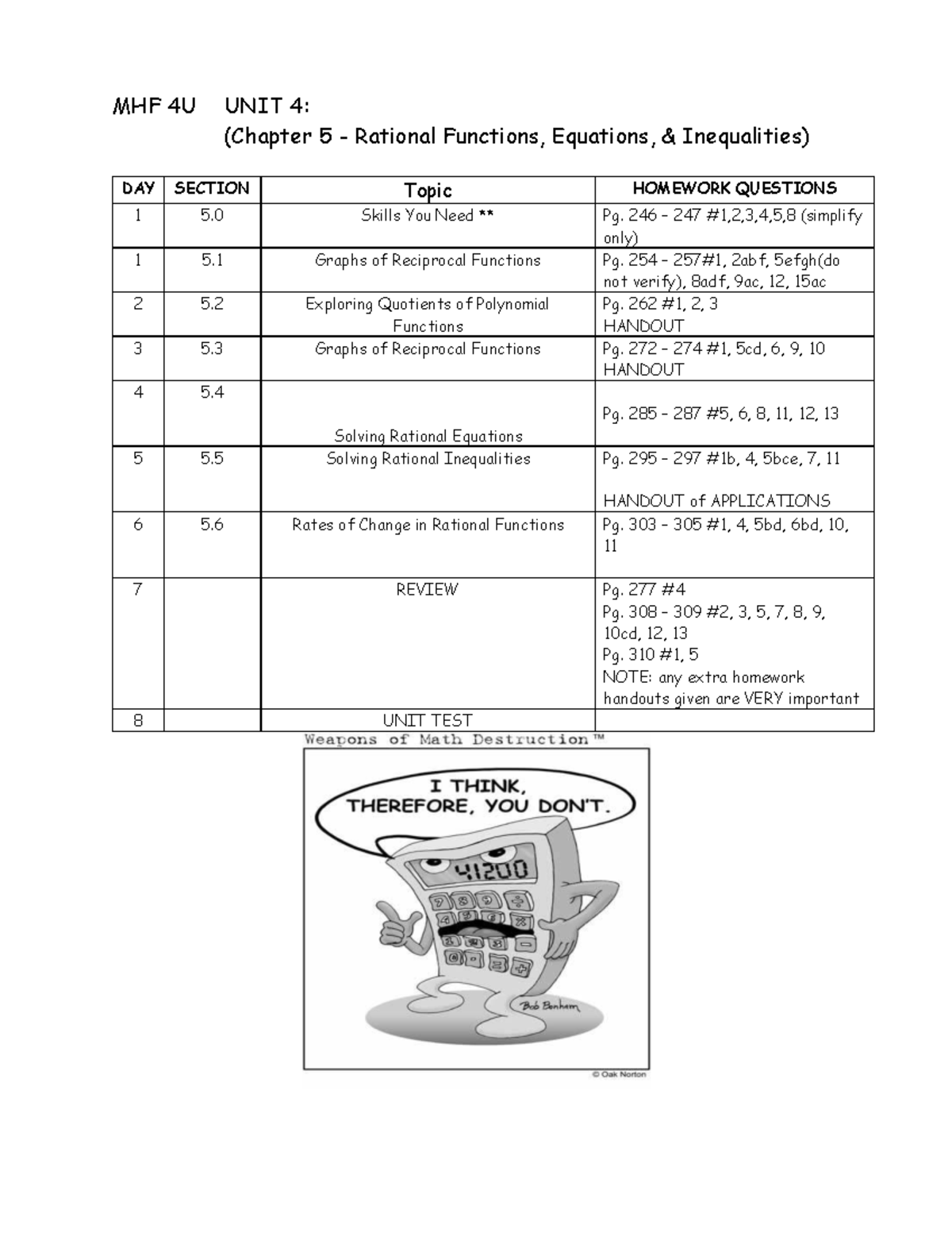 MHF 4U Unit 4: Rational Functions & Equations Review Outline - Studocu