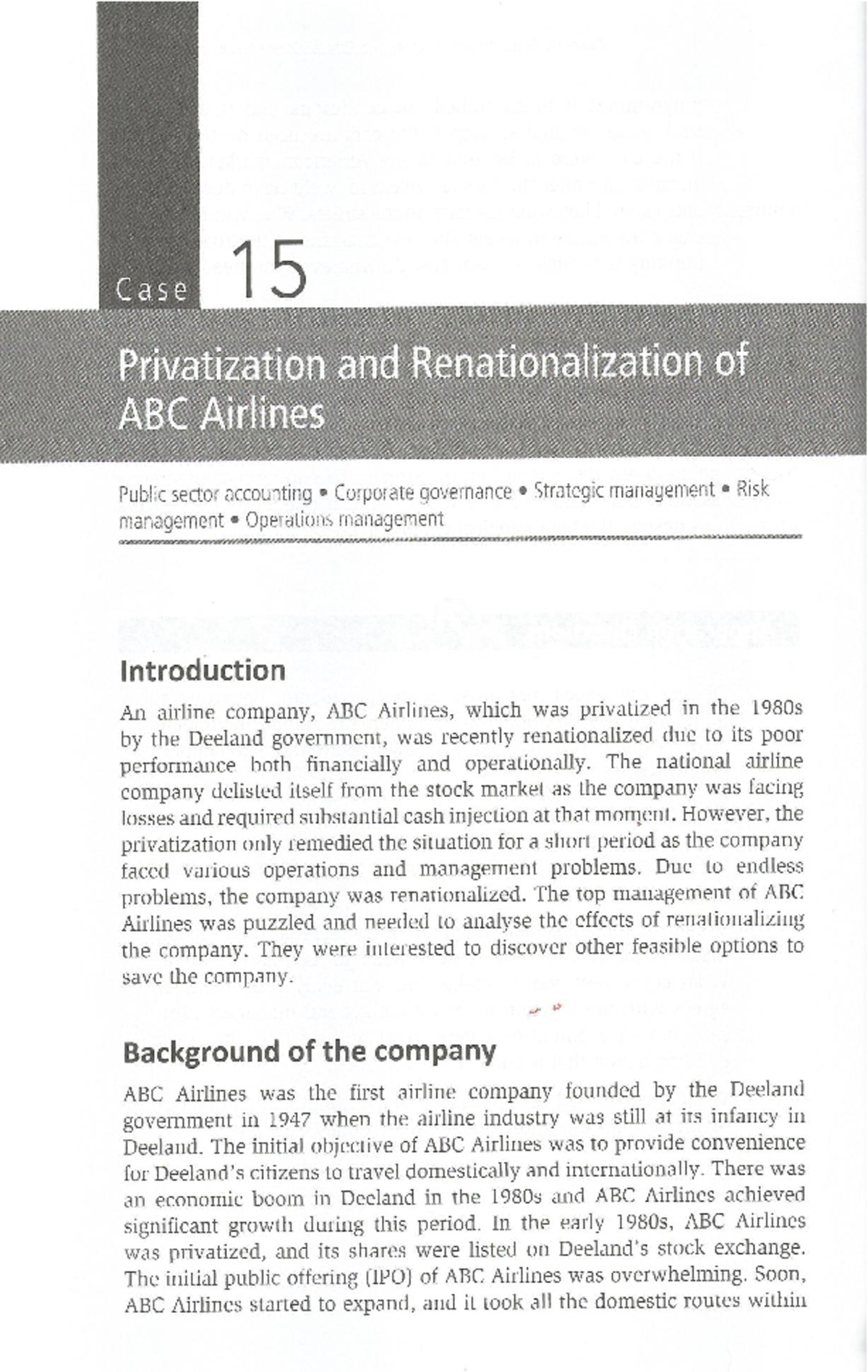 Case 15 - ABC Airlines - case study - Case 15 Privatization and ...