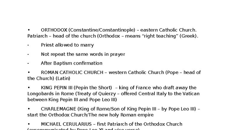 THEO-101 Midterm Reviewer: Orthodox and Catholic Church History - Studocu