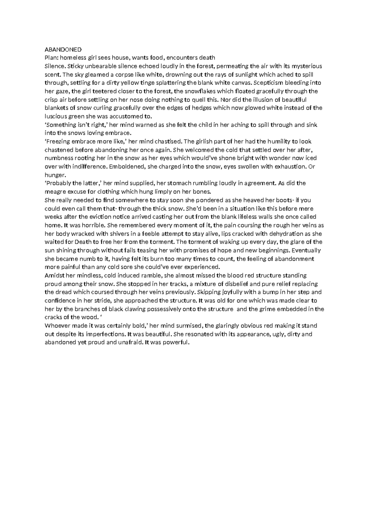 Gcse Creative Writing - Abandoned Short Story Analysis - Studocu