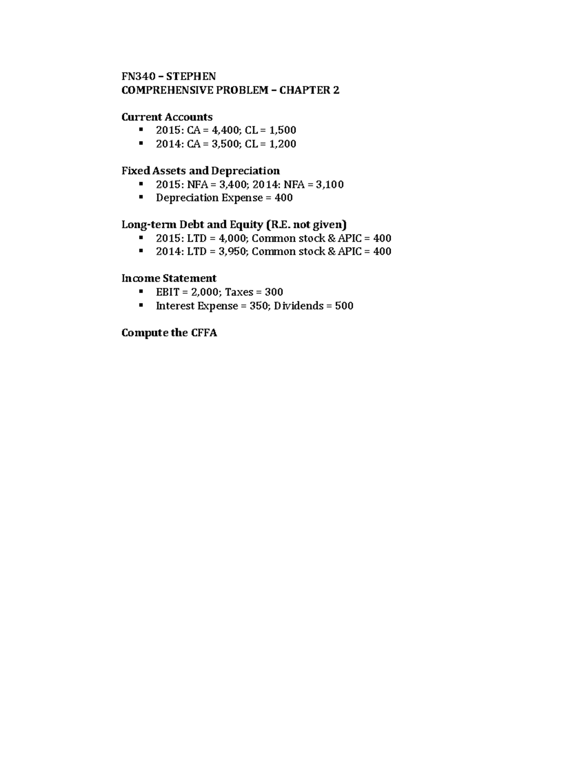 FN340 Comprehensive Problem Set – Chapter 2 Analysis & Solutions - Studocu