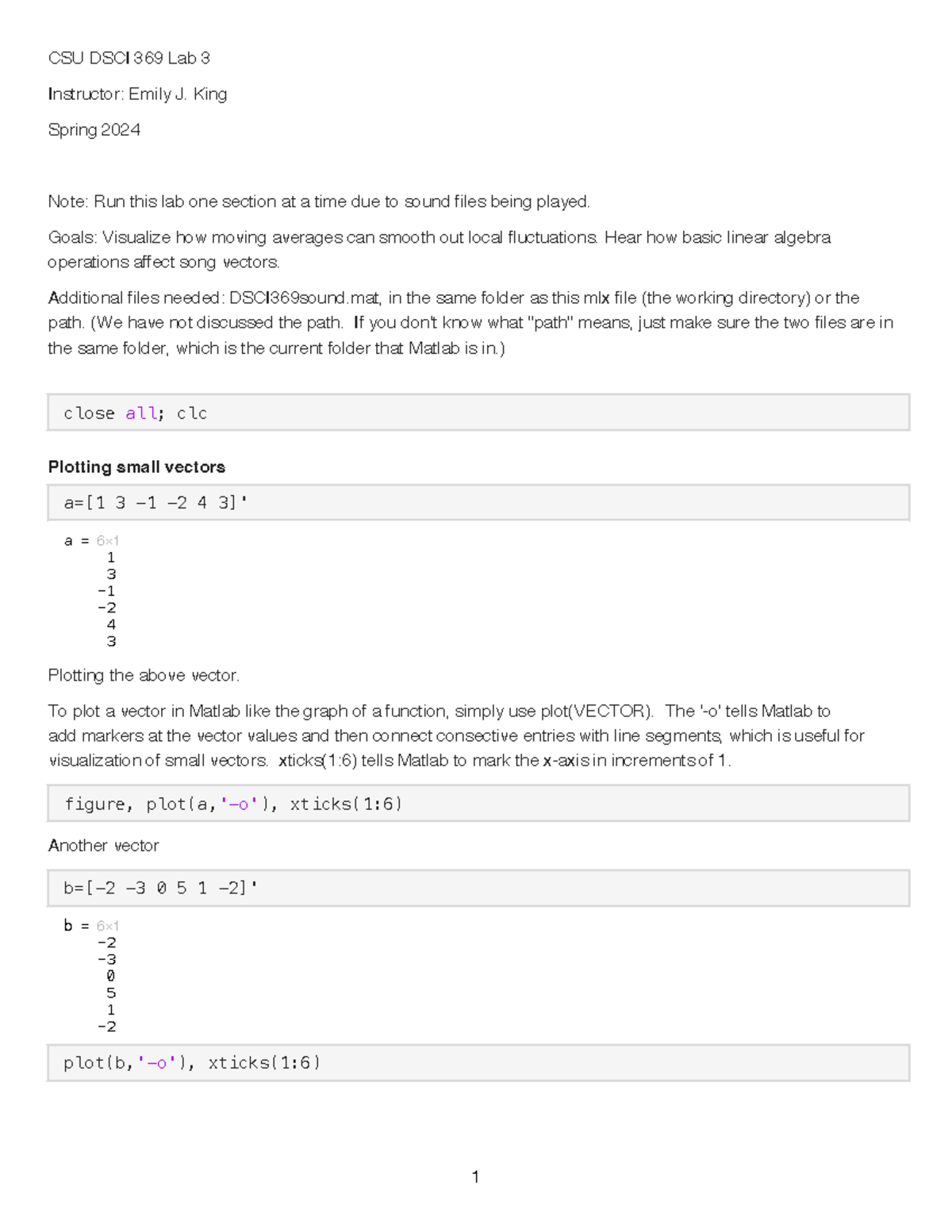 DSCI 369 Spring 2024 Lab 3: Visualizing Moving Averages in MATLAB - Studocu