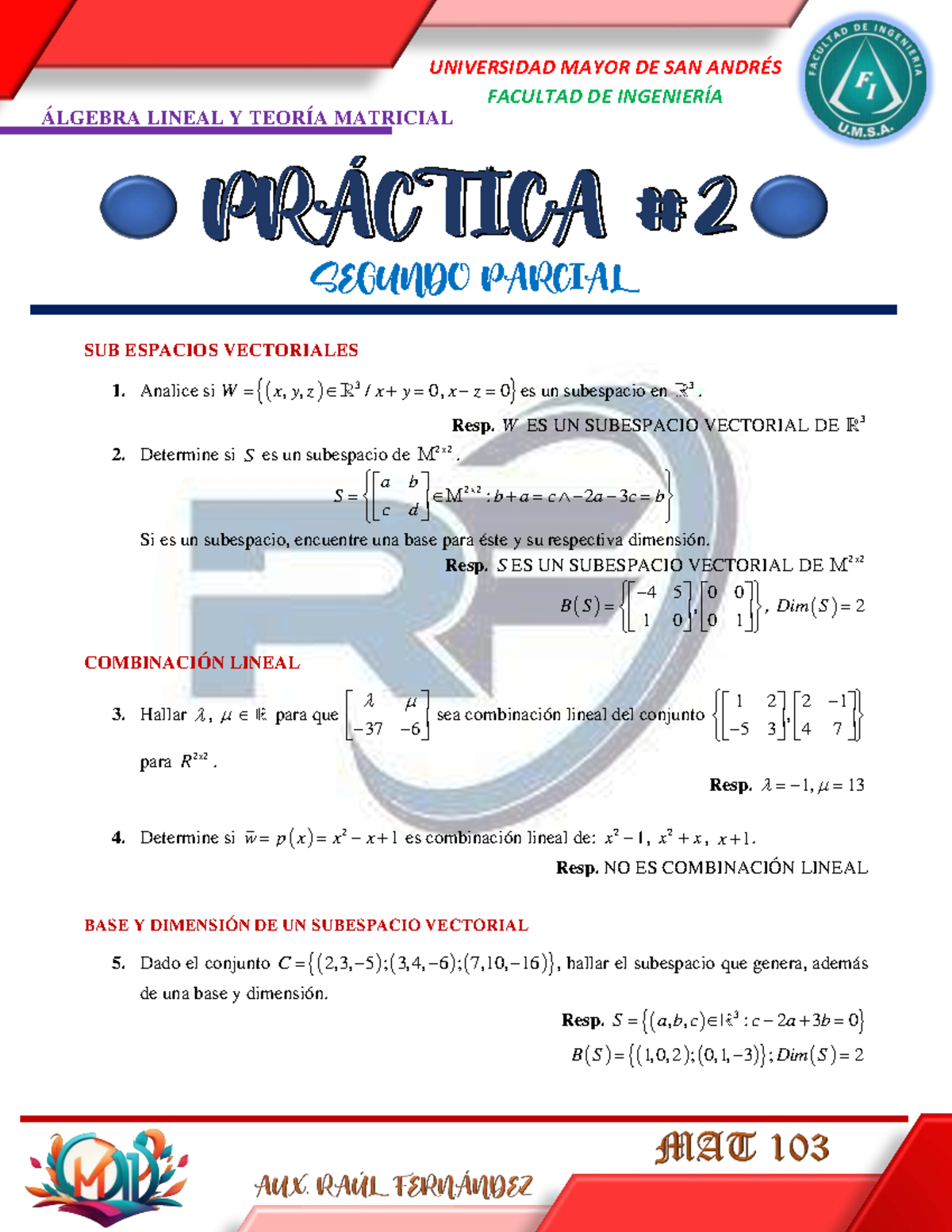 Práctica 2P 2025 - Subespacios Vectoriales y Combinaciones Lineales - Studocu