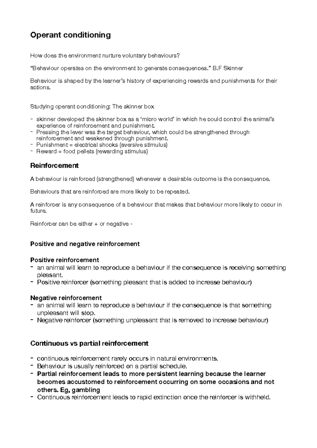 Psych 101 Week 2 Lecture 2: Operant Conditioning Insights - Studocu
