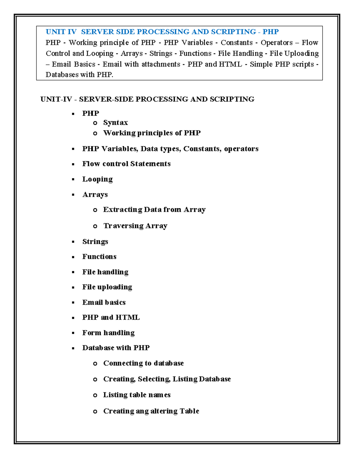 UNIT IV: PHP Server-Side Processing & Scripting - Key Concepts & Q&A - Studocu