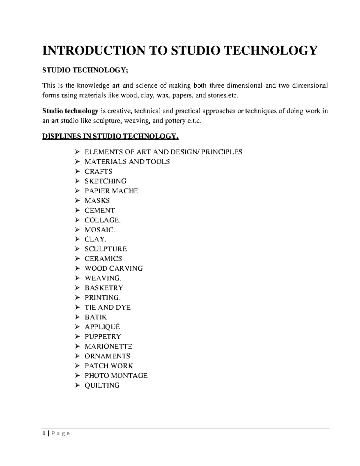 Studio Technology: An Introduction to 2D and 3D Art Techniques - Studocu