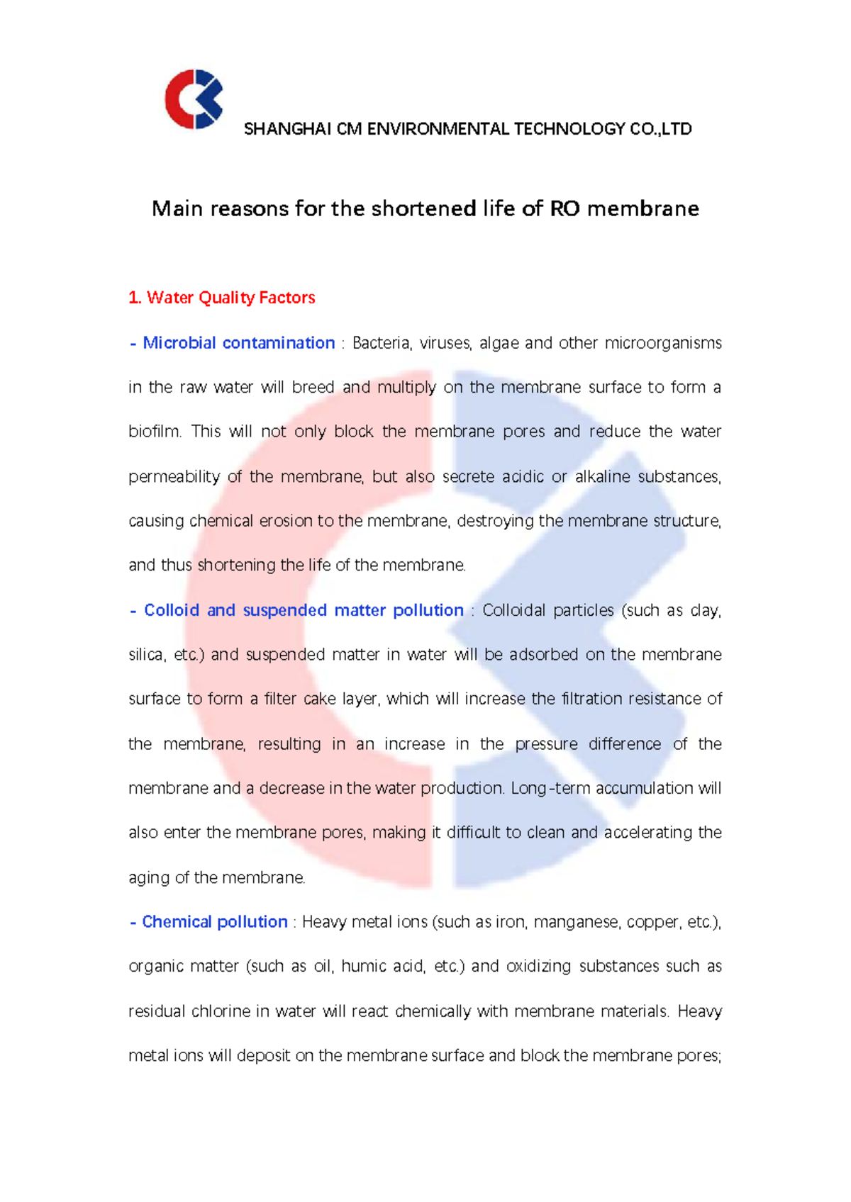 SHANGHAI CM ENVIRONMENTAL TECHNOLOGY CO.,LTD RO Membrane Lifespan ...