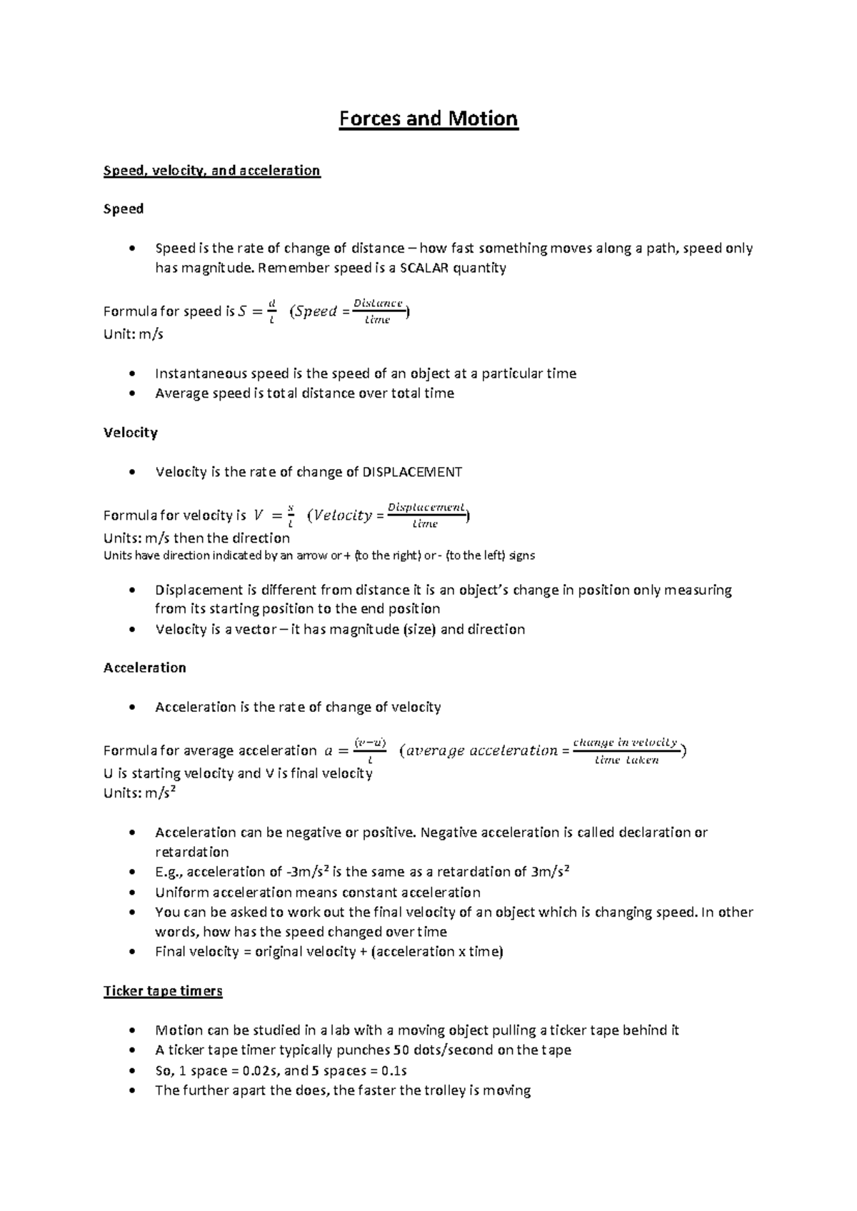 3. Forces and motion - Forces and Motion Speed, velocity, and ...