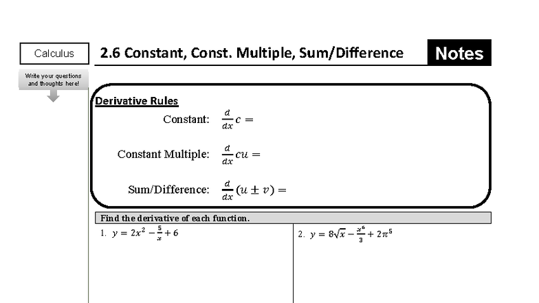 Calc 2 - Lecture Notes on Derivative Rules & Tangent Lines - Studocu