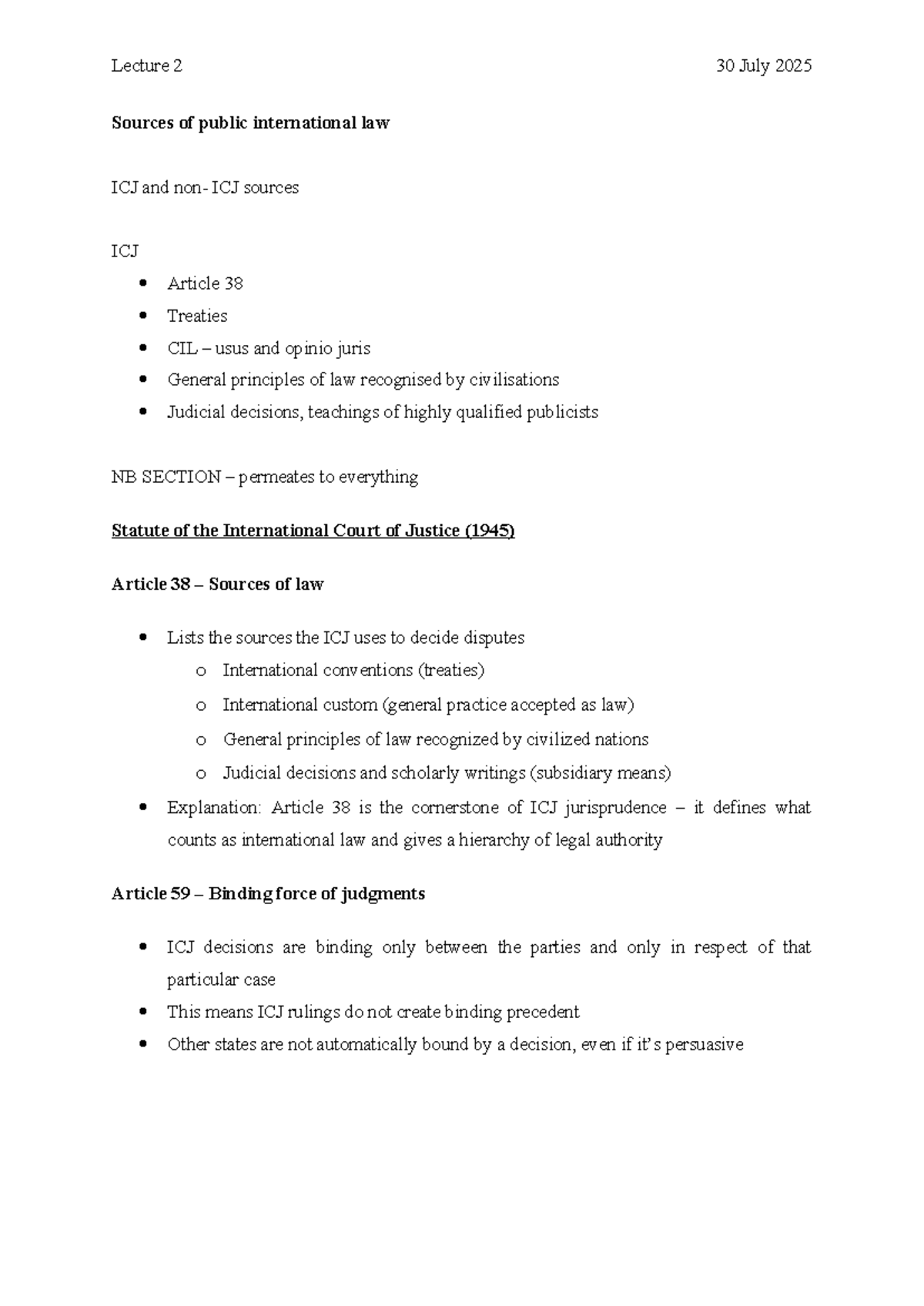Lecture 2: Sources of Public International Law - ICJ and Article 38 ...