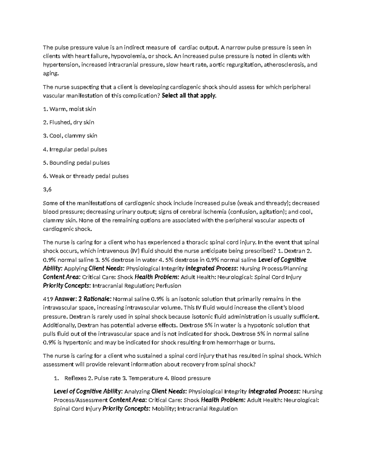 Critical Care Nursing: Shock Management & Assessment (NUR 495) - Studocu