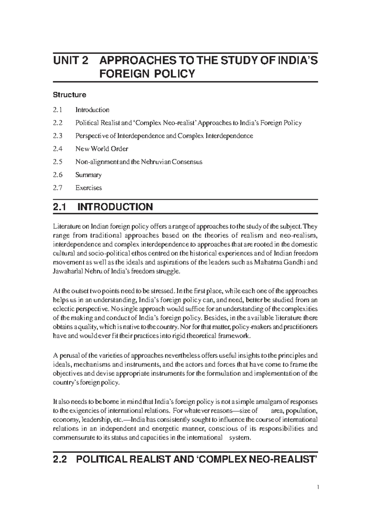 Unit 1 to 6 - sol du study material for indian foreign policy semester ...