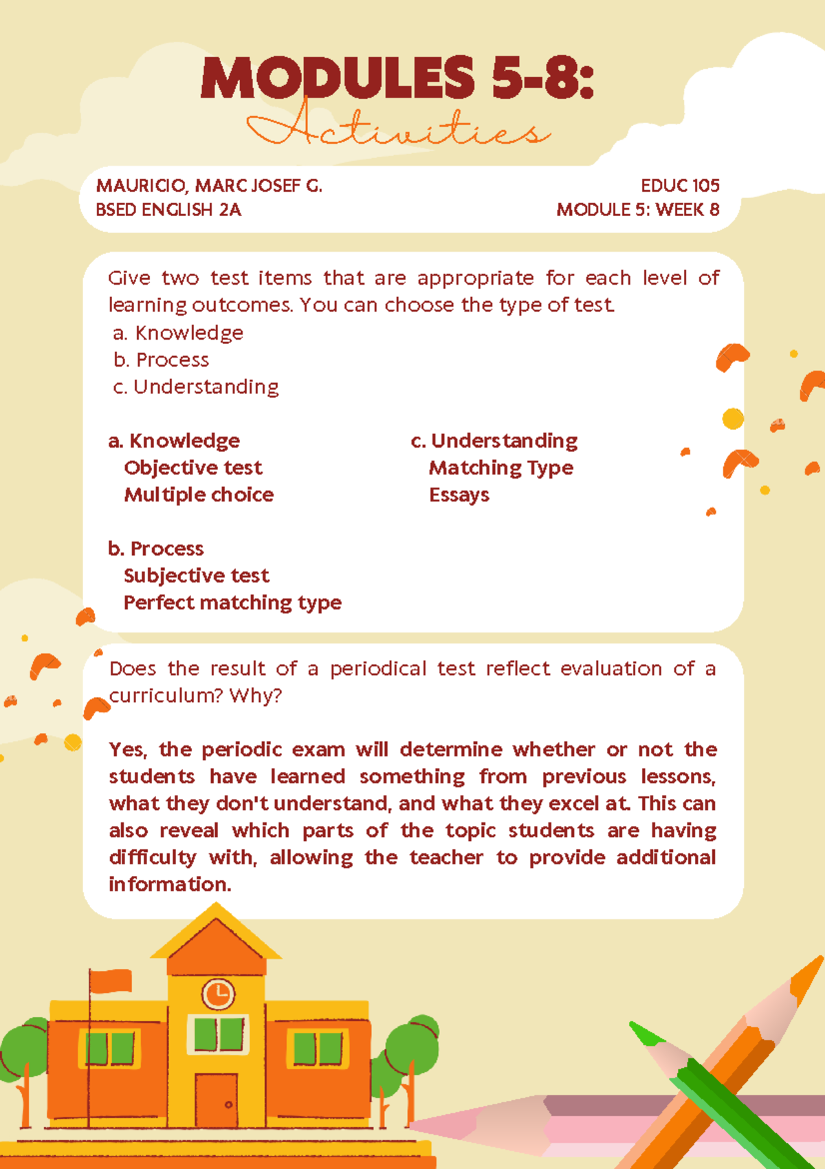 M.5-8- Mauricio, MARC Josef G.-BSED ENG 2A-EDUC 105 - Activities MAURICIO, MARC JOSEF G. EDUC ...