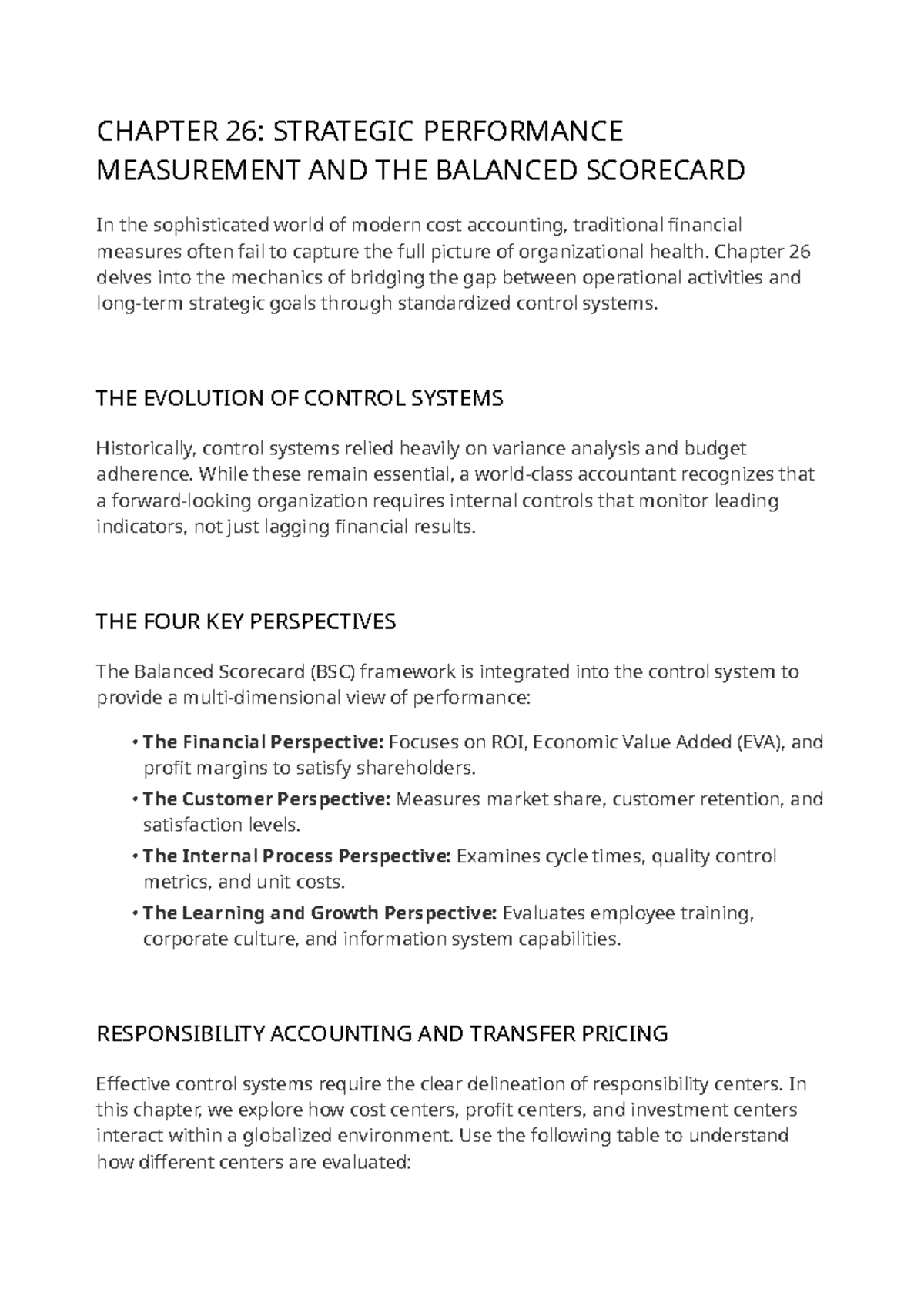CHAPTER 26: STRATEGIC PERFORMANCE MEASUREMENT IN COST ACCOUNTING - Studocu
