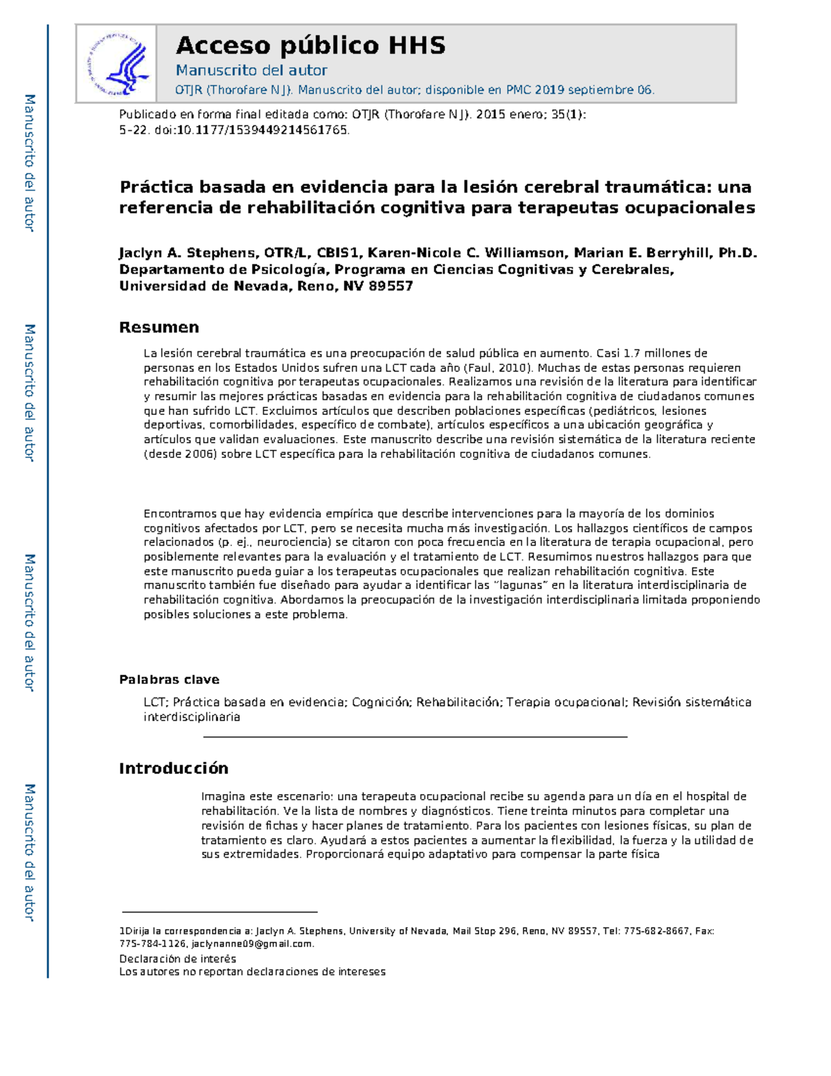 Rehabilitación Cognitiva Basada en Evidencia para LCT: Guía para ...