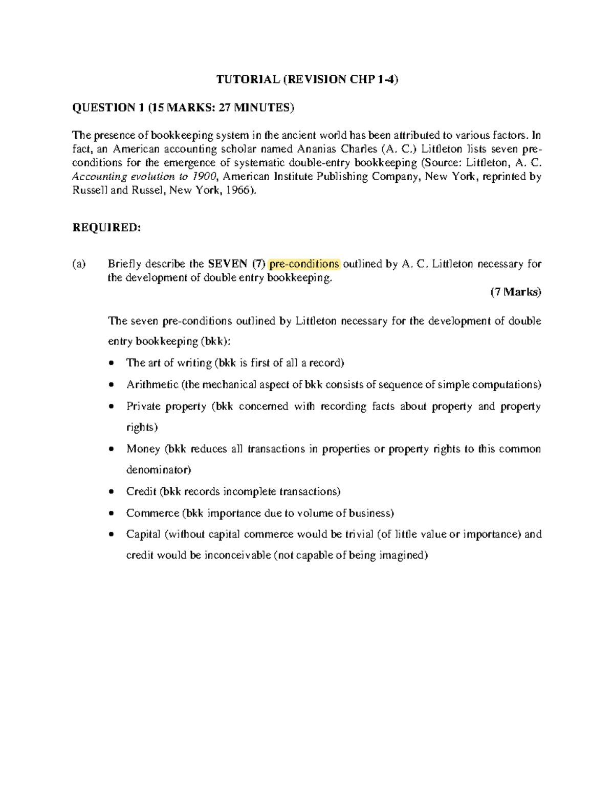 Revision CHAP 1-4 & Answer - TUTORIAL (REVISION CHP 1-4) QUESTION 1 (15 ...