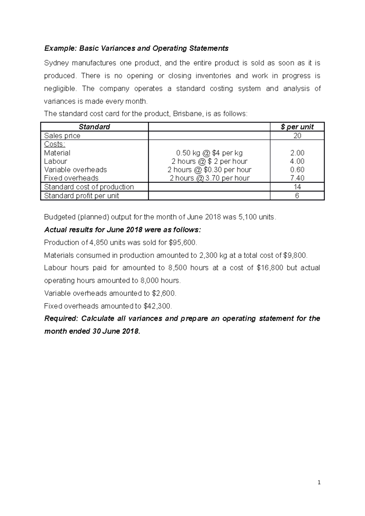 FMA-9 Variance Analysis & Operating Statement Examples - Practice ...