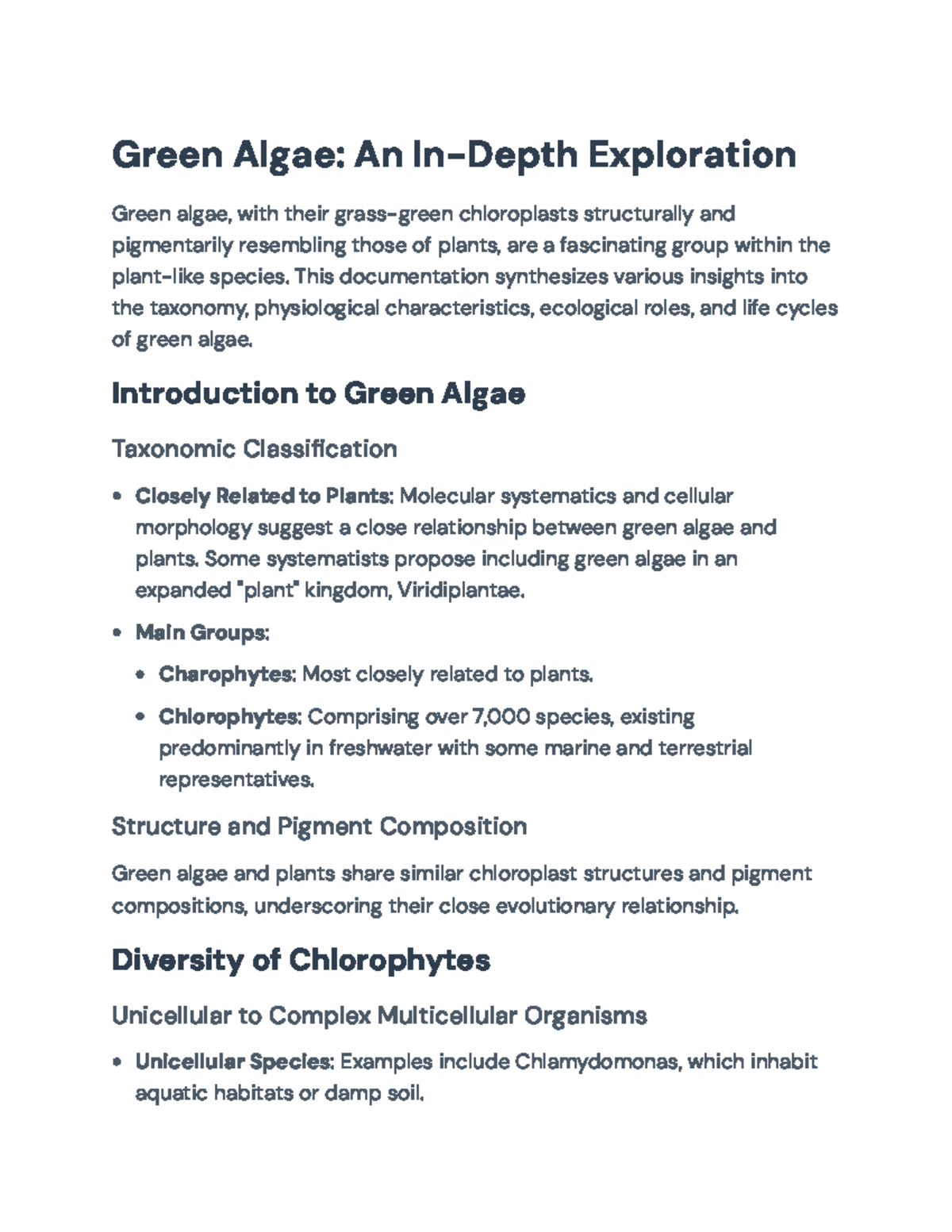 Green Algae: Taxonomy, Ecology, and Life Cycle Overview (Course Code ...