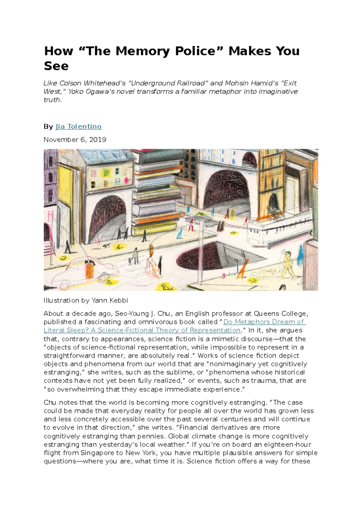 Reading 1: How the Memory Police Transforms Perception in Literature ...